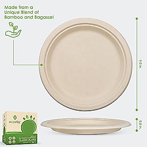 Ecovita 100% Compostable Paper Plates [9 in.] – 150 Disposable Plates Eco Friendly Sturdy Tree Free Liquid and Heat Resistant Alternative to Plastic or Paper Plates