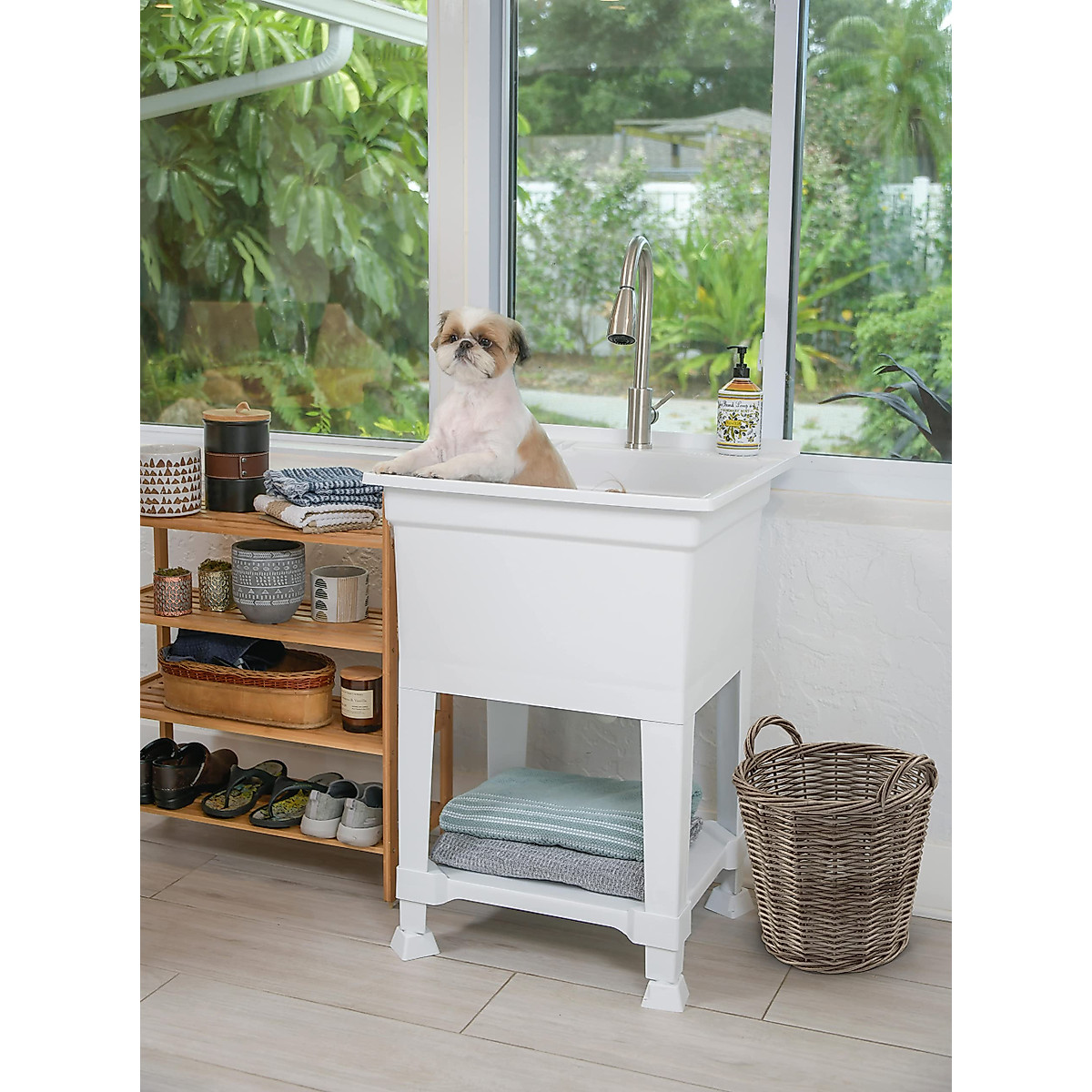 UTILITYSINKS USA-Made Plastic Freestanding 24 in x 24-Inch UtilityTub Heavy Duty Compact Utility Sink Ideal for Workshop, Laundry Room, Garage, Greenhouse, Pet Wash Station (White)