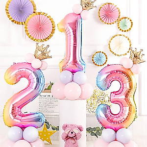 40 Inch Giant Rainbow Number 3 Balloons, Birthday Balloons, Helium Mylar Foil Big Number Balloons for Birthday Party Decorations, Kids' Birthday Anniversary Party Baby Shower Unicorn Parties