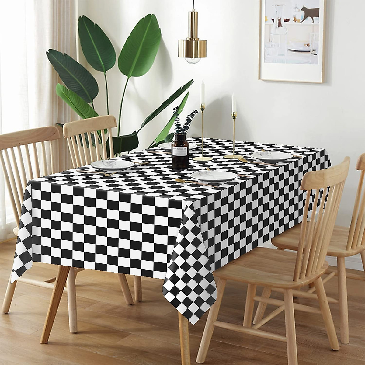QIKSION 6 Pack Black and White Checkered Tablecloth Black Checkered Flag Tablecloth, Disposable Plastic Gingham Table Cover for Parties, Outdoor Picnic, Race Car Birthday Party(54 × 108 Inch)