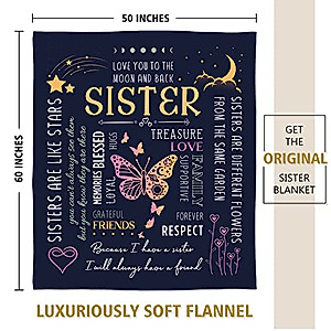 Blanket Gifts for Sister, Sister Birthday Gifts from Sister Brother, Soft Throw Blanket Present for Sisters on Mothers Day, Christmas, Graduation, Flannel Blanket 50'' x 60''