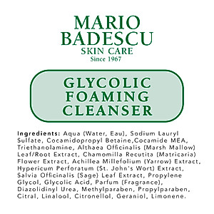 Mario Badescu Glycolic Foaming Cleanser for All Skin Types| Exfoliating Face Wash with Glycolic Acid & Aloe Vera| Visibly Evens Skin Tone & Texture | 6 Fl Oz (Pack of 1)