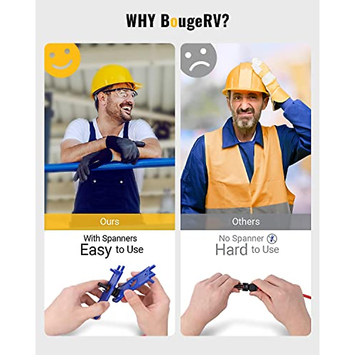 BougeRV 12 PCS Solar Connectors with Spanners Solar Panel Cable Connectors 6 Pairs Male/Female(10AWG)