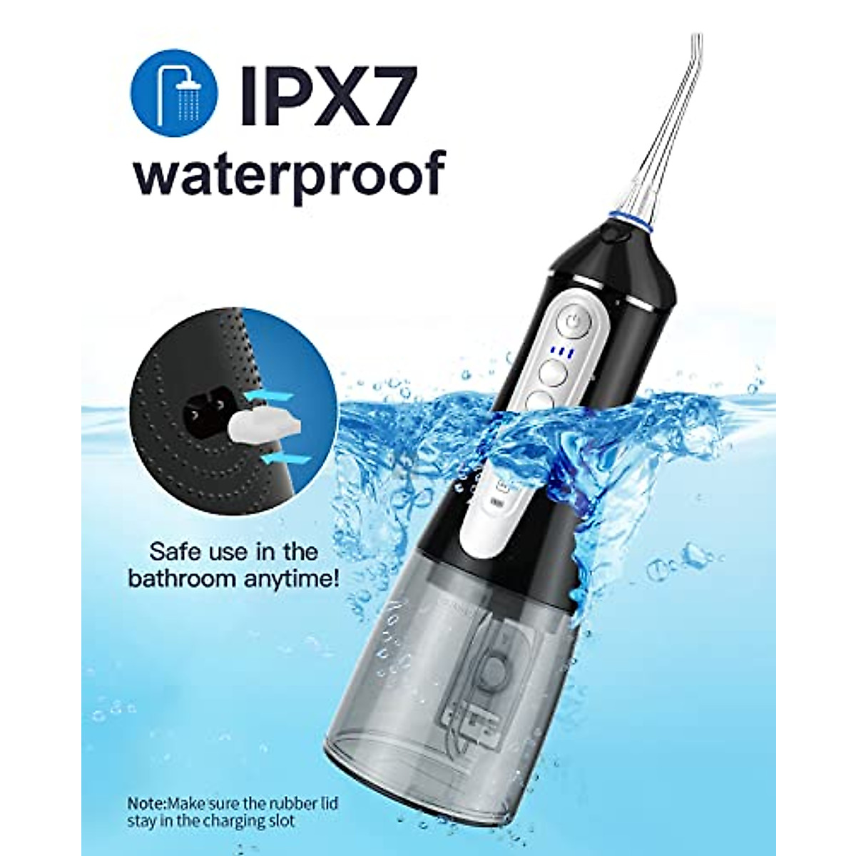 Elifloss Water Dental flosser Oral Irrigator with 4 Modes, 7 Tips, Adjustable Intensity IPX7 Waterproof