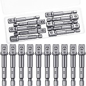 Impact Adapter Square Socket Bit Adapter Hex Impact Socket for Drills, Extension Socket Driver Bits Impact Socket Adapter for Automotive DIY (3/8 Inch Square Tip, Silver)