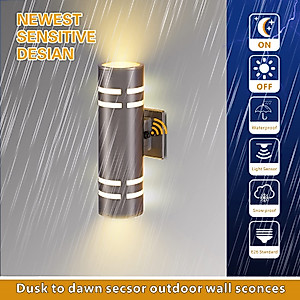 TENGXIN Outdoor Wall Light,Dusk to Dawn Modern Outdoor Wall Sconce with Stainless Steel Cylinder,Brushed Nickel Finsh Wall Mount Light,E26 Socket,IP65 Waterproof,UL Listed. ?Brushed Nickel ?