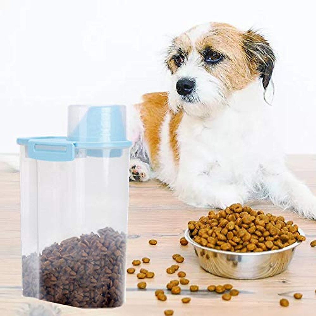 PISSION Pet Food Storage Container with Graduated Cup and Seal Buckles Food Dispenser for Dogs Cats (Blue)