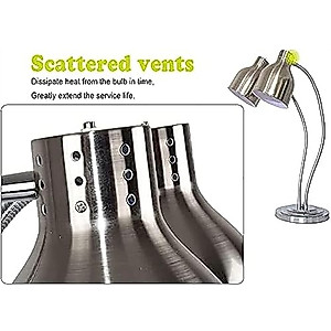 LINKANRUO Commercial Food Heat Lamp Freestanding - Double Head Multi-Directional Adjustment Catering Food Warmer Lights for Pizza, Steak, Fried Chicken at Parties and Buffets Lamps(Silver)