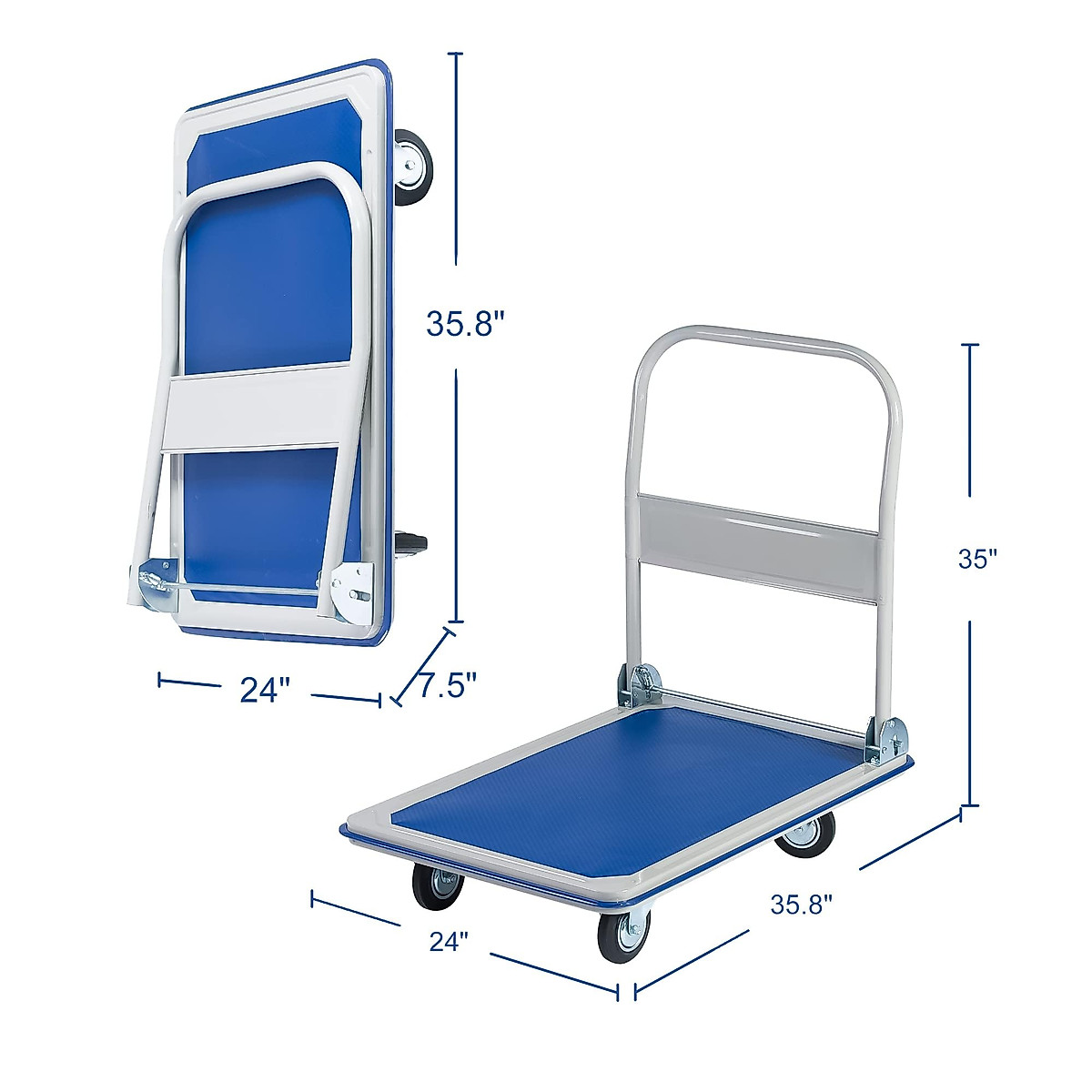 Fadidio Dolly Cart Platform Truck 660lbs Folding Foldable Push Cart Dolly Flatbed Dolly Metal with Wheels Hand Trucks Platform Truck Luggage Cart Heavy Duty Rolling Tool Cart, Blue Best Dolly Cart