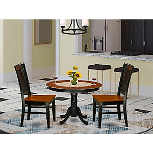 East West Furniture HLWE3-BCH-W 3 Piece Dining Room Table Set Contains a Round Kitchen Table with Pedestal and 2 Dining Chairs, 42x42 Inch, Black & Cherry