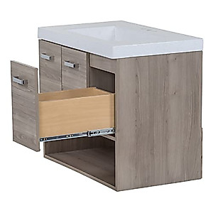 Spring Mill Cabinets Inna Floating Bathroom Vanity with 2-Door Cabinet, Drawer, Open Shelf, and White Sink Top, 30.5" W x 18.75" D x 26.27" H, Forest Elm