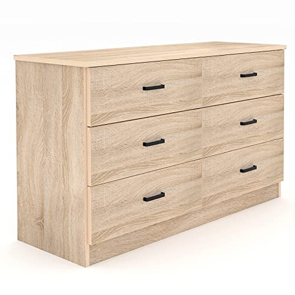Bigbiglife Wood Dresser for Bedroom, 6 Drawer Double Dresser with Metal Handles, Sturdy and Modern Chest of Drawers (Light Oak)