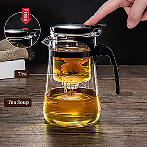 PARACITY Glass Teapot 34 OZ, Brewing Time Controlled with One Button Press to Filter the Tea Soup, Glass Tea Pot with Removable Plastic Infuser, Blooming and Loose Leaf Tea Maker, Borosilicate Blass