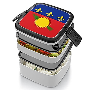 Guadeloupe Flag Lunch Box Portable Double-Layer Bento Box Large Capacity Lunch Container Food Container with Spoon