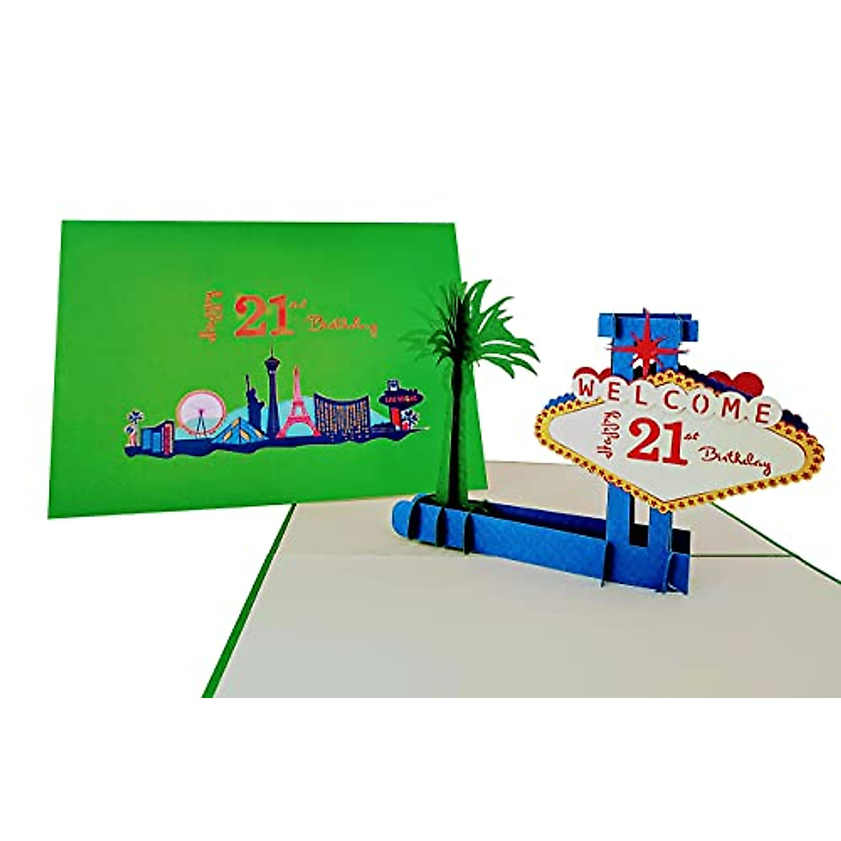 iGifts And Cards Happy 21st Birthday Las Vegas Style 3D Pop Up Greeting Card - Cute 21st Birthay Card, 21 Year Old Birthday Card, 21st Birthday At Sin City, Celebration, Congratulations, Special Days