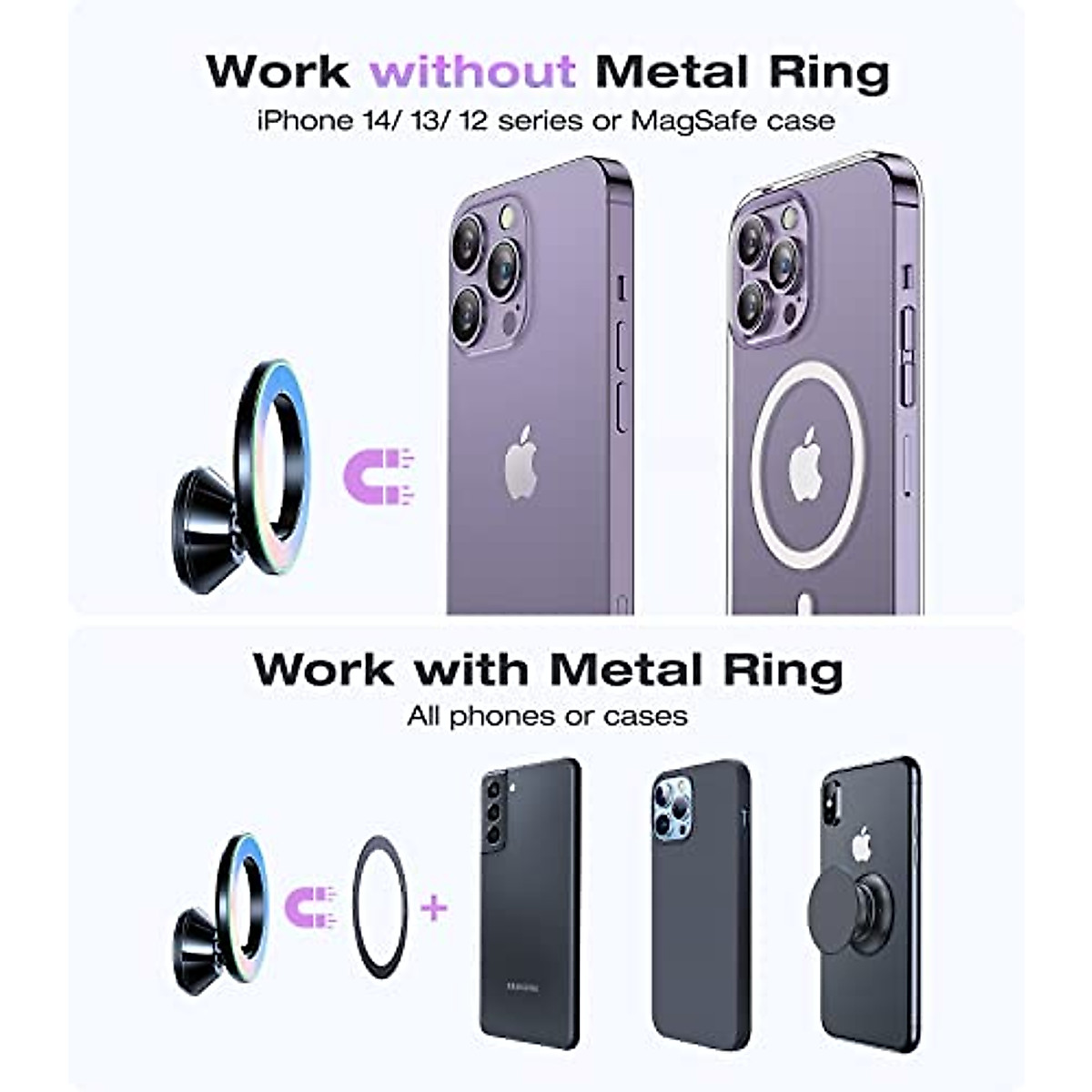 VICSEED Fit for MagSafe Car Mount [Colorful Gradient] Magnetic Phone Holder for Car Dashboard [Lasting & Never Fall] All Metal Sturdy Phone Mount for Car Dash Fit iPhone 14 13 12 Pro Max All Mobile