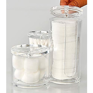 Home-X Bathroom Organizer Jars, 3 in 1 Acrylic Storage Containers with Lids, Vanity Decor, Cotton Rounds and Swabs Organizer, 5 ½” H x 2 ¾” D, 3" H x 3" D, 3 ¾” H x 2 ¼” D