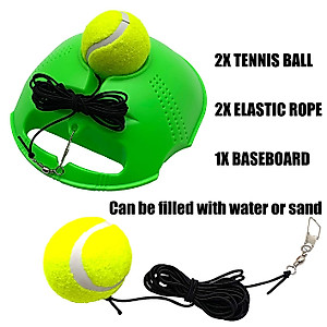 TaktZeit Tennis Trainer Rebound Baseboard Self Tennis Training Equipment Tennis Practice Rebounder with 2 String Tennis Balls (Flash Green)