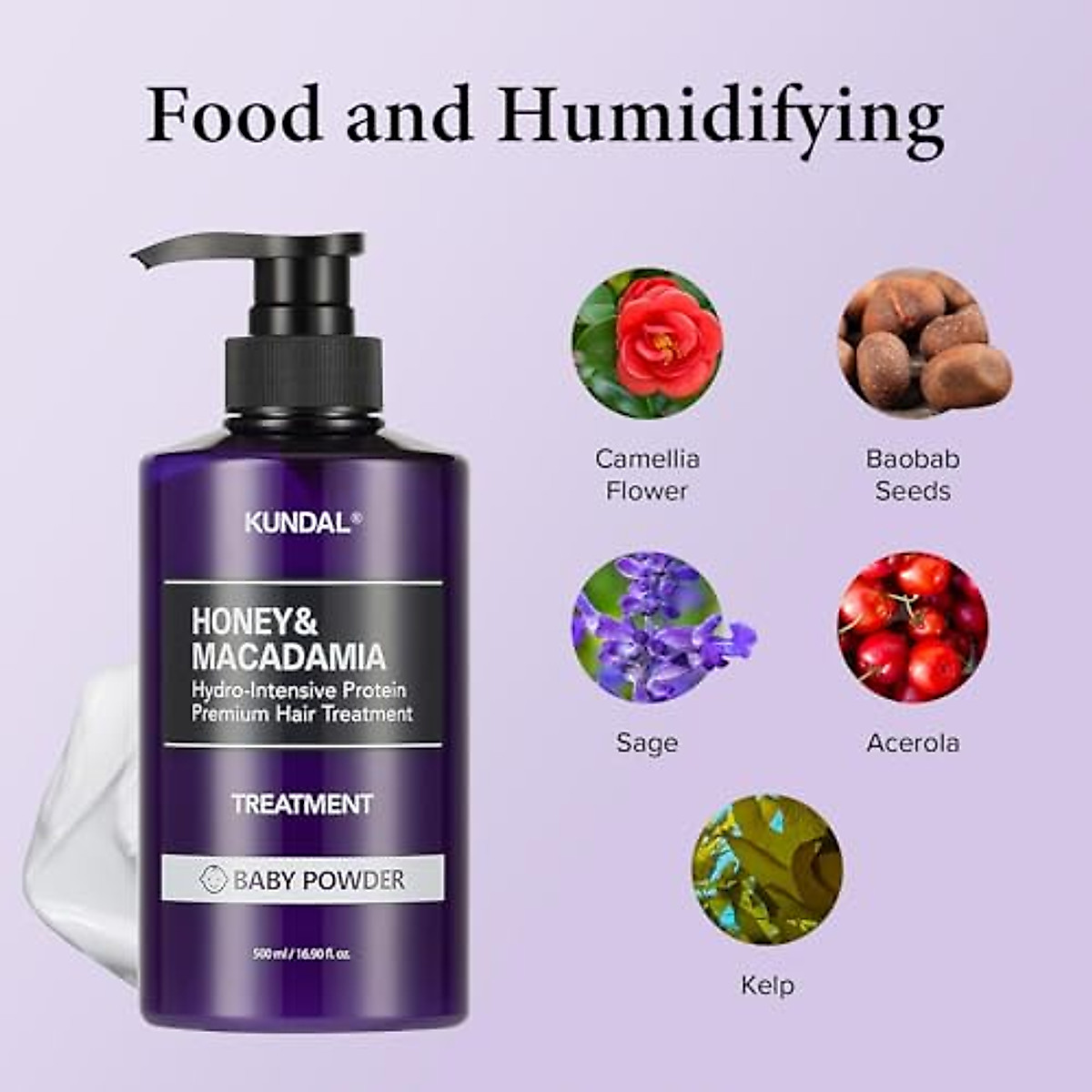 Kundal Honey & Macadamia Natural Conditioner [Baby Powder] Korean Hair Care Damage Repair, Deep Hydration, Long Lasting Fragrance, with Honey, Argan Oil, Macadamia Oil 16.9fl oz