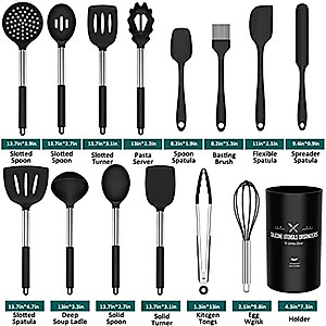 Silicone Cooking Utensil Set, Umite Chef 15pcs Silicone Cooking Kitchen Utensils Set, Non-stic - Best Kitchen Cookware with Stainless Steel Handle - Black