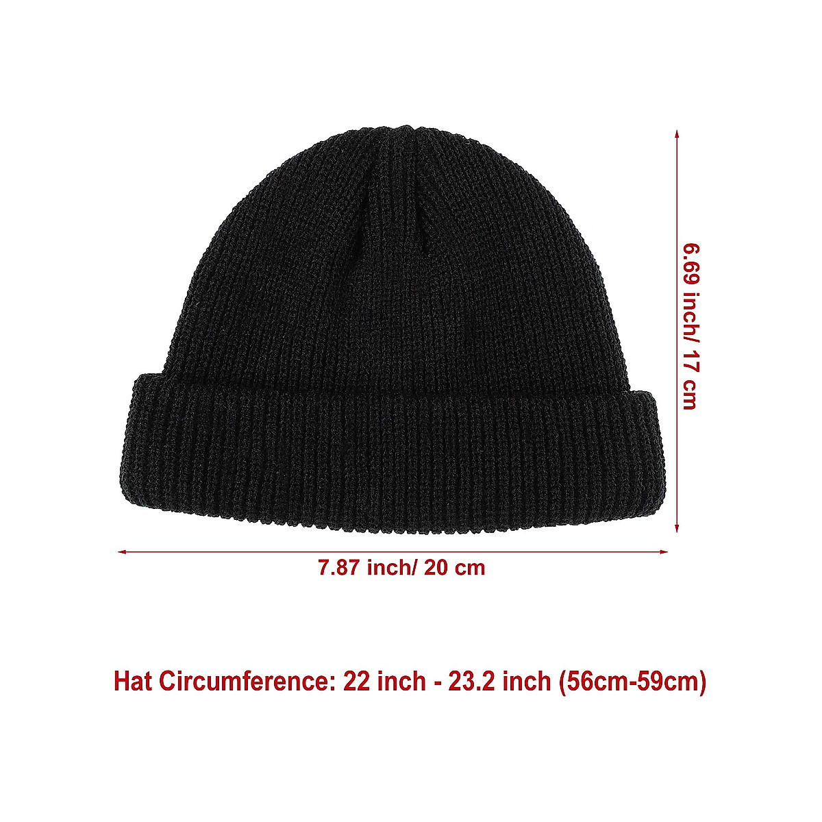 SATINIOR mens 2 Pieces Winter Short Fisherman Beanie Trawler Watch Edge Skullcap Men's Hat, Black, Medium