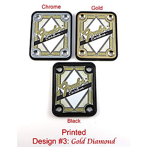 Standard 4 Bolt "Custom Built" Engraved or Printed Guitar Neck Plate - Choose from 4 designs - Silver, Gold or Black