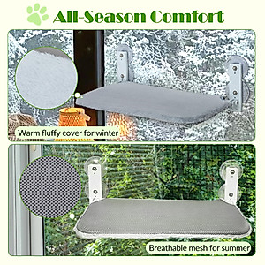 keny Cordless Cat Window Perch, Foldable Cat Hammock with 4 Suction Cups, Reversible Washable Cover, Large Size Cat Window Bed, Grey