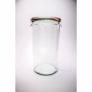Weck Jar 974 Glass Jars 1.5L with Large Storage Capacity Preserving Jars with Airtight Lids Suitable for Pickling - 1 Jar with Glass Lid & Wooden Lid 54 fl. oz