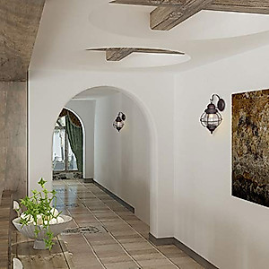 LNC Exterior Porch Light Fixture,17" Large Size Globe Seeded Glass & Metal Cage Frame for Garage, Hallway and Patio, Rustic Bronze Outdoor Wall Sconce