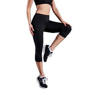 NELEUS 2 Pack Tummy Control High Waist Workout Yoga Capri Leggings Yoga Pants,9027,Black,US L,EU XL