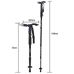 capus Aluminum Trekking Poles T-Handle Anti-Shock Telescopic Walking Cane Hiking Sticks with LED Light (Black)
