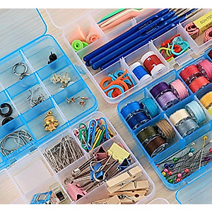 6 Pack Plastic Bead Organizer Storage Box with Compartments Containers with Adjustable Dividers Clear Storage Box for Earring Jewelry Beads Fishing Sewing Craft Supplies, 15 Grids