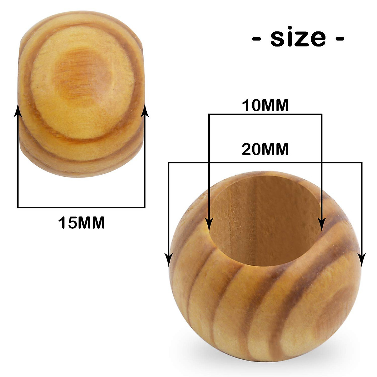 Natural Wooden Beads, 100 Pieces 20mm Diameter Round Loose Spacer Beads Large Hole (10mm) Wooden Craft Beads with Beautiful Grain for DIY Handmade Decorations