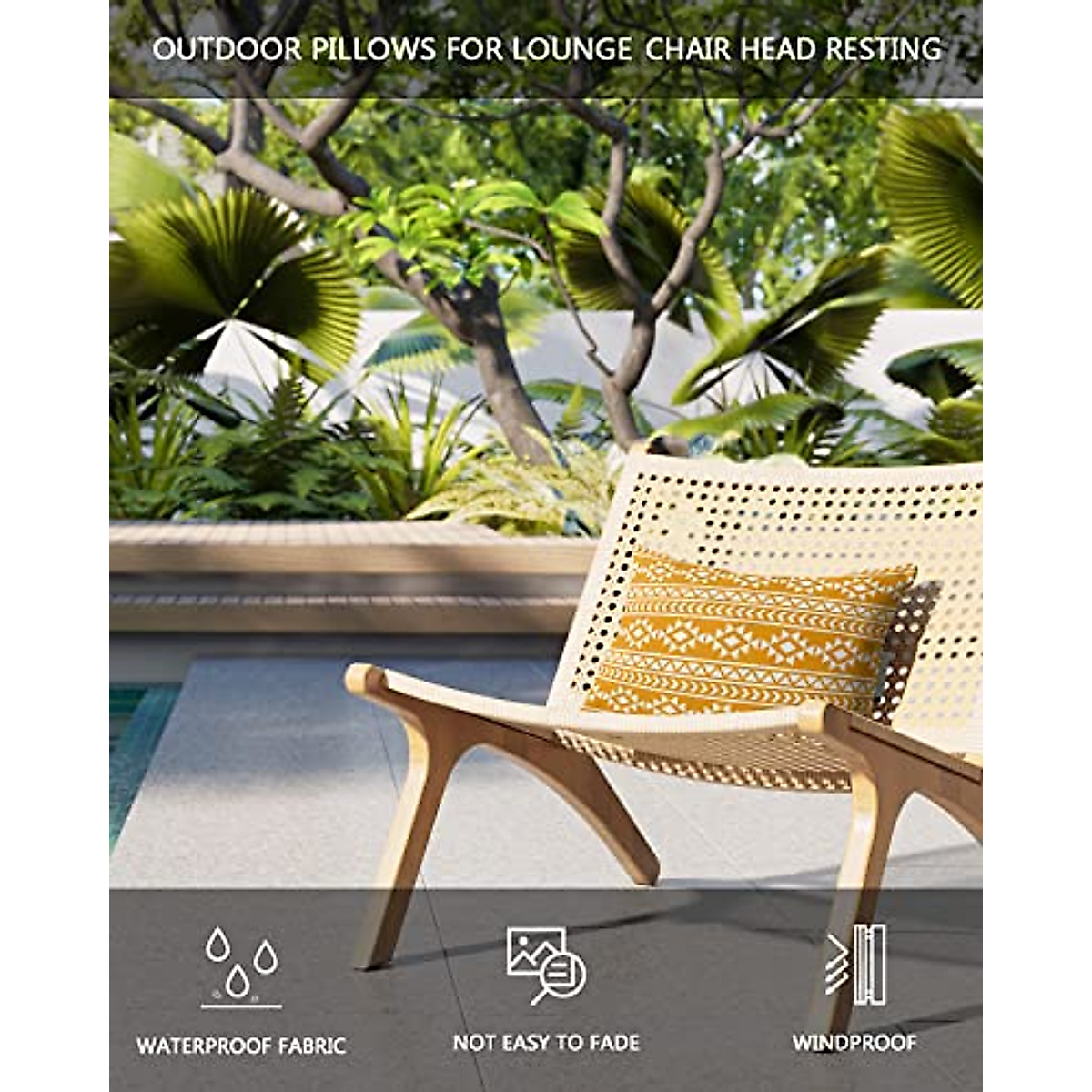 Recliner Head Pillow Ledge Loungers Chair Pillows with Insert Vintage Geometric American Tribal Pattern Yellow Texture Lumbar Pillow with Adjustable Strap Patio Garden Cushion for Bench Couch, 2 PCS