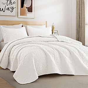 Whale Flotilla 3 Piece Queen Size Quilt Set, Soft Reversible Embossed Queen Quilts Bedding Set, Lightweight Bedspreads Coverlets with Boho Pattern for All Seasons, White