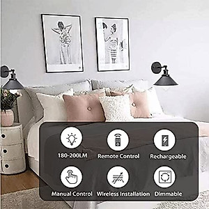 DEVINK 2-Pack 300 Lumens Led Remote Control Battery Operated Indoor No Cord Wall Sconce Light Fixture for Room Lighting Wall Decor Bedroom- Easy Installation, Dimmable Control