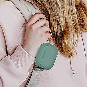 Woyinger Compatible with Airpods Pro Case,Soft Silicone Skin Case Cover Shock-Absorbing Protective Case with Keychain,Front LED Visible-Pine Green