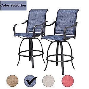 LOKATSE HOME Bar Height Swivel Outdoor Chairs High Back Patio Stools with Arms Set of 2 for Lawn Backyard Garden Blue, Tesling