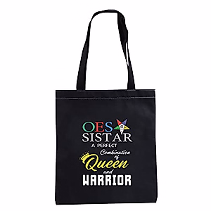 CMNIM OES Tote Bag for Women Sorority Sisterhood Shoulder Bag Gifts for OES Sistar Is A Perfect Combination Of Queen And Warrior (OES Queen Black Tote Bag)