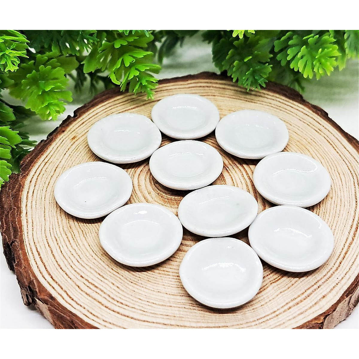 ChangThai Design Very Tiny ⅝ Inch Diameter White Round Ceramic Plate 10 Pieces Set - Miniature Tableware Tray Bowl Crockery Cutlery Kitchenware Handmade Mini Porcelain Decorative Collectible Gifts