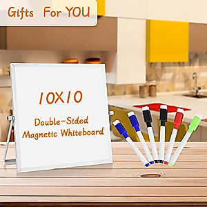 Small Dry Erase Board Whiteboard – Desktop Portable Mini White Board Desk Easel 10"x 10", 360 Degree Reversible to Do List Notepad for Office, Home, School. …