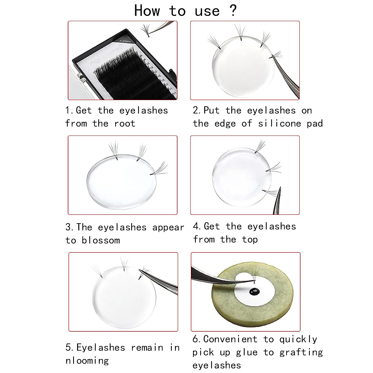 Luckycivia 12 Pcs Silicone Lash Pad Grafted False Easy Fan Lash Pad, Eyelash Silicone Holder Pad, Eyelash Supplies for Beginners Make Fans Blooming Easy Volume Lashes Pallet Tools