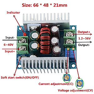 Anmbest Constant Current CC CV Buck Converter Module DC 6-40V to 1.2-36V 20A 300W Adjustable Step Down Voltage Regulator Power Supply Module with Short Circuit Protection Function