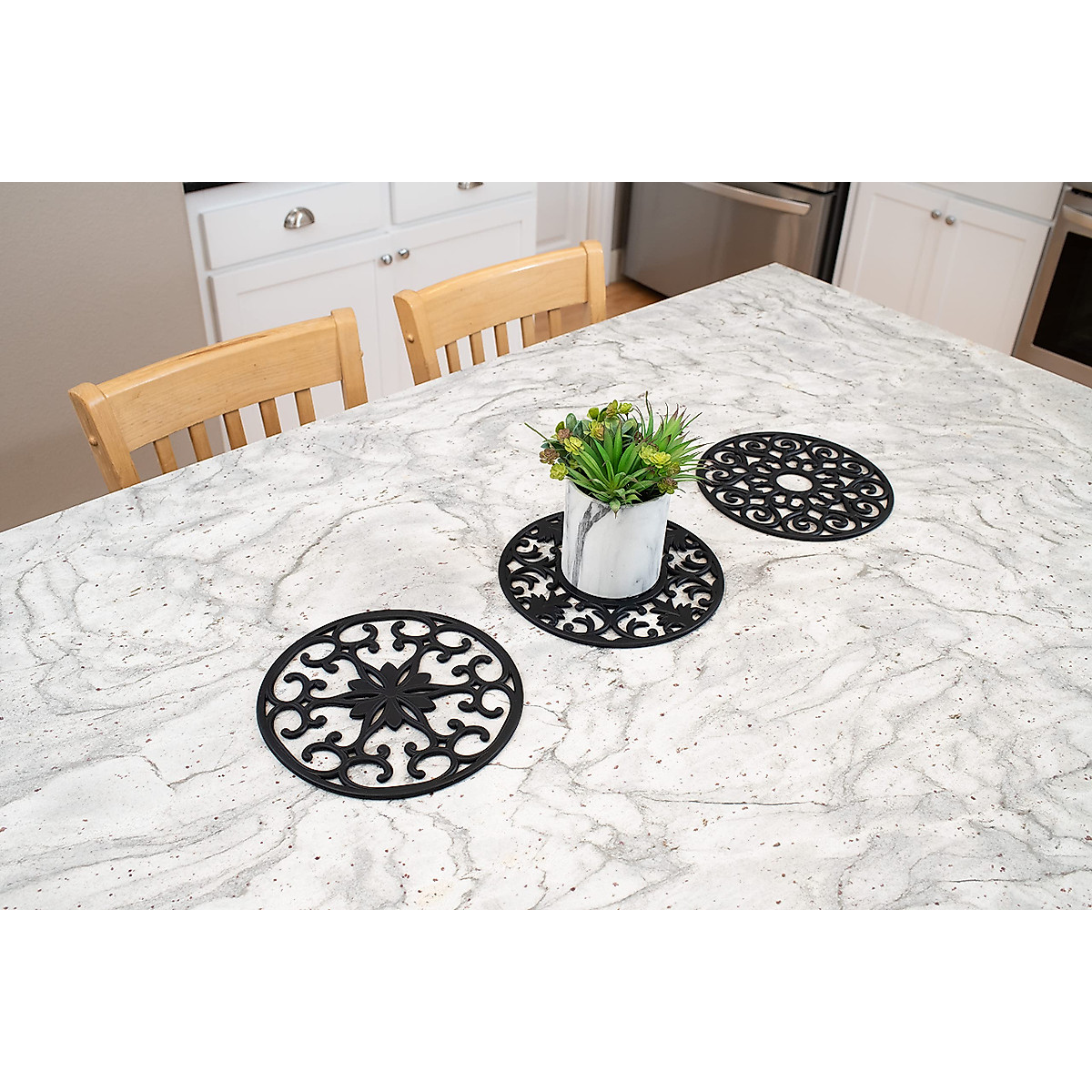 gasaré, Extra Large, Thick, 10" Silicone Trivets for Hot Dishes, Pots, and Pans, Hot Pads for Countertops, Dishwasher Safe, 10 x 1/4 Inches, Set of 3, Black