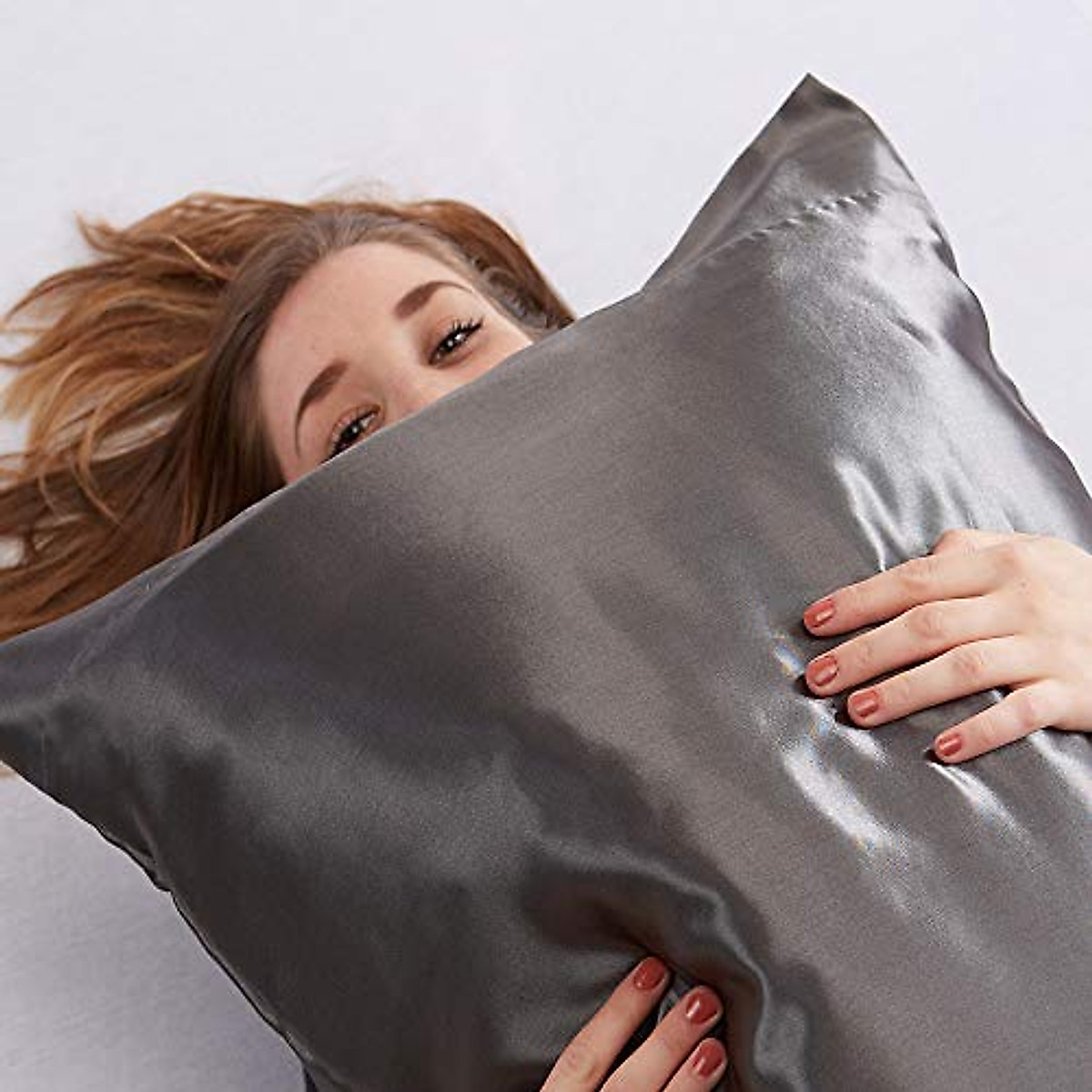 Great Bay Home Satin Pillowcase for Hair and Skin King - Charcoal Silk Pillowcase 2 Pack 20x36 inches - Satin Pillow Cases Set of 2 with Envelope Closure