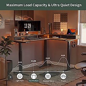 FEZIBO Triple Motor 63" L Shaped Standing Desk with 3 Drawers, Electric Standing Desk Adjustable Height, Corner Stand up Desk with Splice Board - Rustic Brown