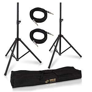 Pyle Universal Stand Kit-Height Adjustable 3.6’ -5.6’ Tall Sound Equipment Tripod Mount for Speakers w/ 35mm Insert-Home, Stage, Studio Use-(2), Black, 21’ ft 1/4" Audio Cable (PMDK102)