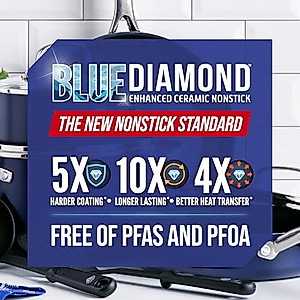 Blue Diamond 9.5” and 11" Frying Pan Skillet Set, Diamond Infused PFAS & PFOA-Free Ceramic Nonstick Pots & Pans, Durable Non Toxic Metal Utensil Safe & Scratch Resistant, Dishwasher & Oven Safe, Blue