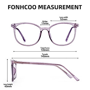 FONHCOO Blue Light Blocking Glasses Fashion Round TR90 Frame Transparent Eyewear Anti UV Blu-Ray Computer Glasses for Women Men (Purple)