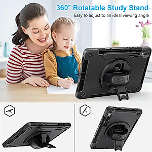 Case for Galaxy Tab S9/S9 FE 5G 2023: TPU Cover for Samstng Tablet S9 11" /S9 FE 10.9" with Screen Protector- Stand- Handle-Shoulder Strap-S-Pen Holder- Black